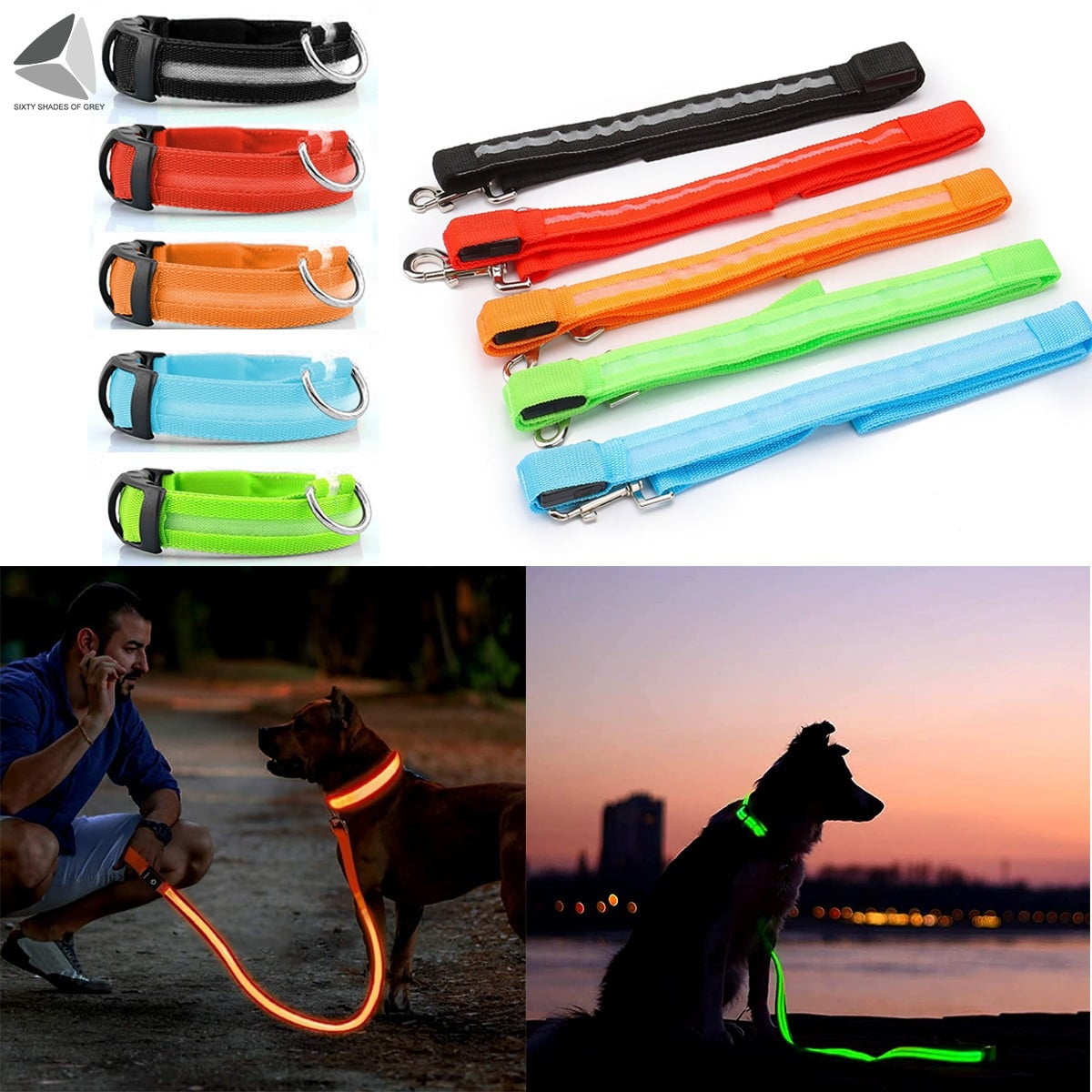 PULLIMORE LED Dog Collar and Leash Set USB Rechargeable Glowing Pet ...