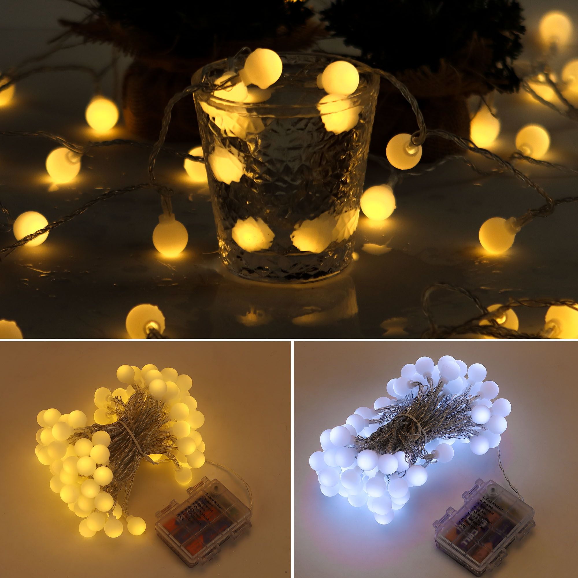PULLIMORE LED Globe Ball String Lights, Fairy String Lights Plug in ...