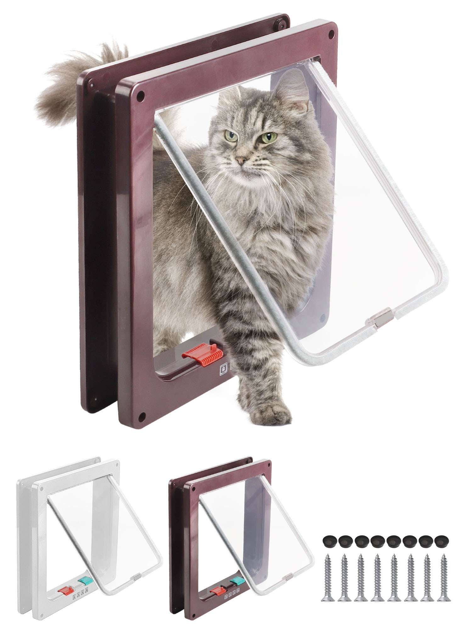 PULLIMORE Large Cat Door (Outer Size 9.8" x 11"), 4 Way Locking Cat ...