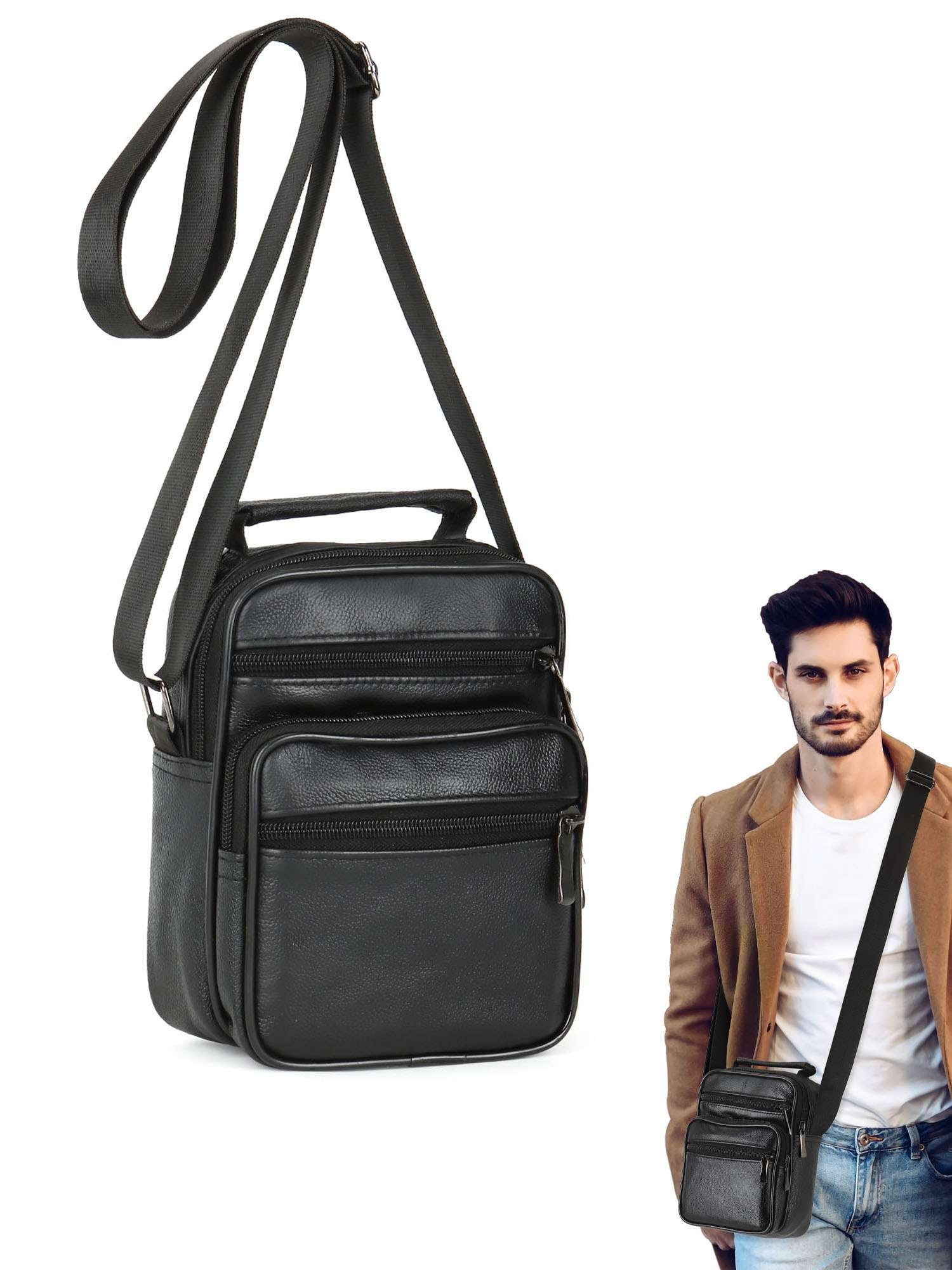 PULLIMORE Leather Sling Shoulder Bag Messenger Pack for Men Women ...