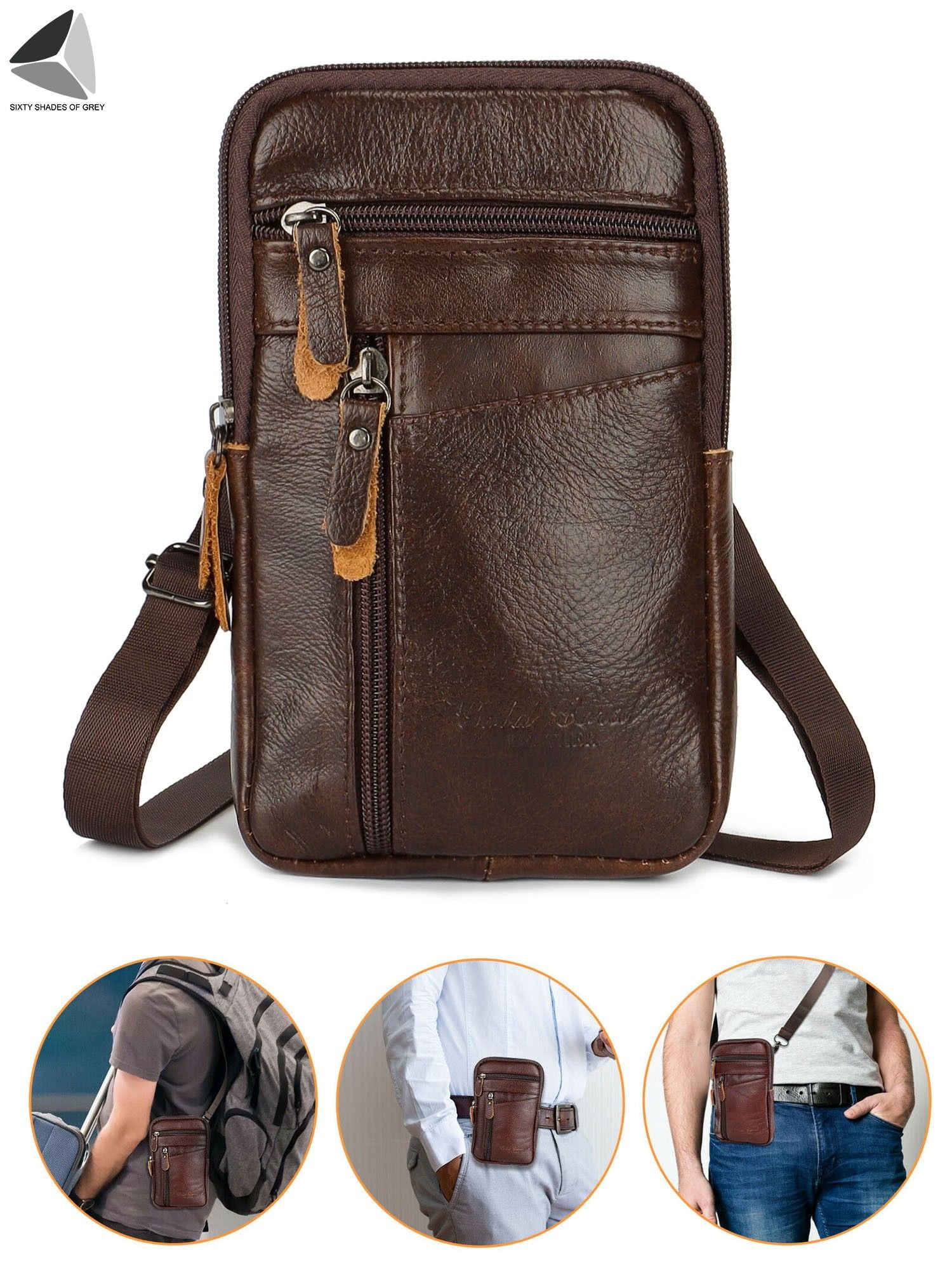 PULLIMORE Men Leather Cell Phone Pouch Belt Bag Shoulder Waist ...