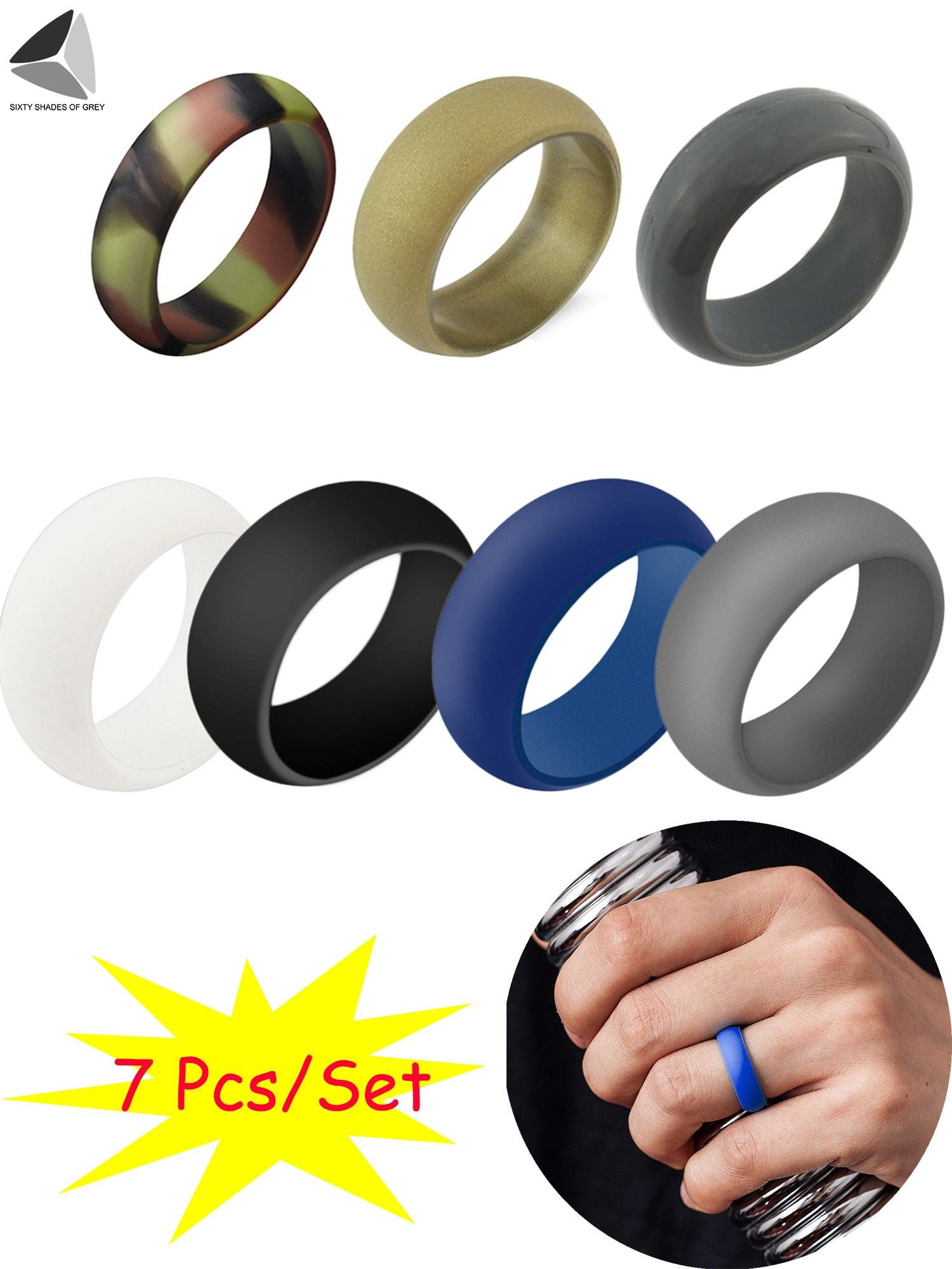 PULLIMORE Mens Silicone Rings 8mm Wide Wedding Rubber Bands for ...