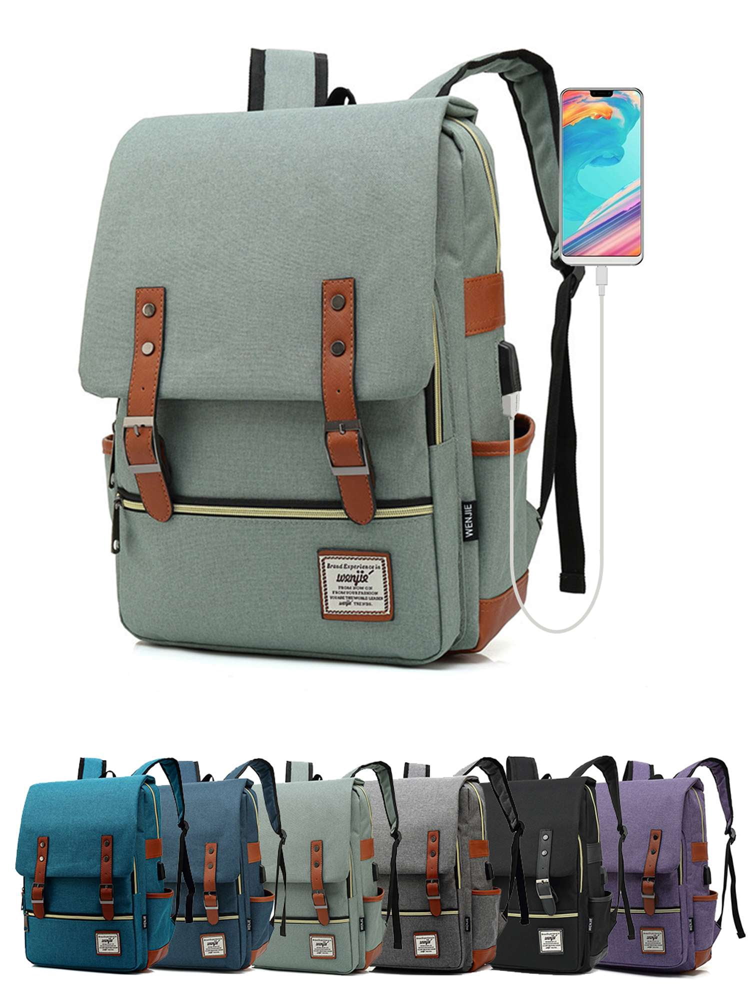 PULLIMORE Mens Womens Laptop Backpack For 15.6" Laptop Computer Travel ...