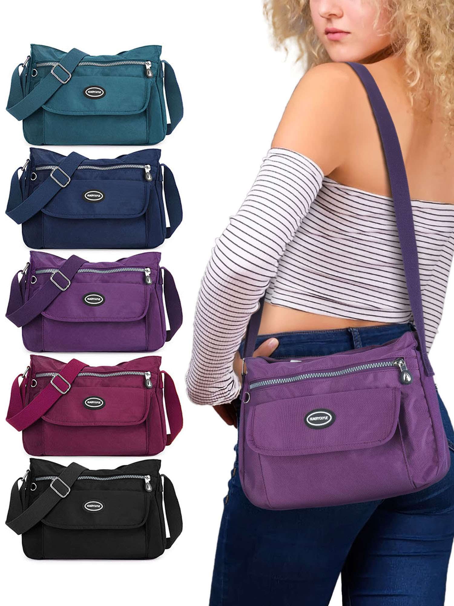 PULLIMORE Multi Pockets Crossbody Bag for Women Waterproof Nylon ...