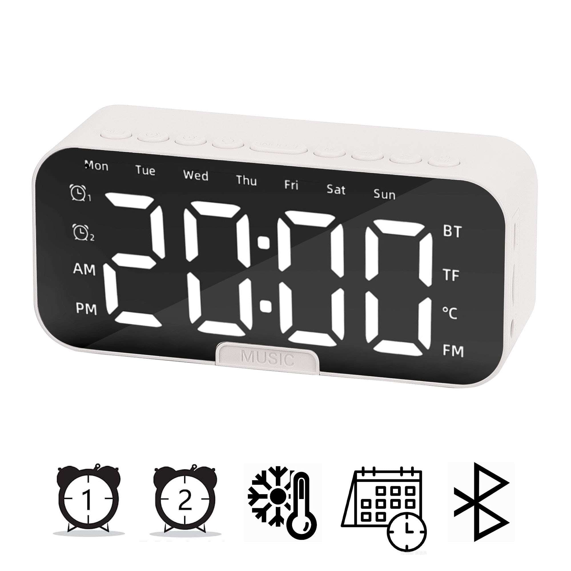 PULLIMORE Multifunction Digital Smart Alarm Clock, Wireless Bluetooth ...