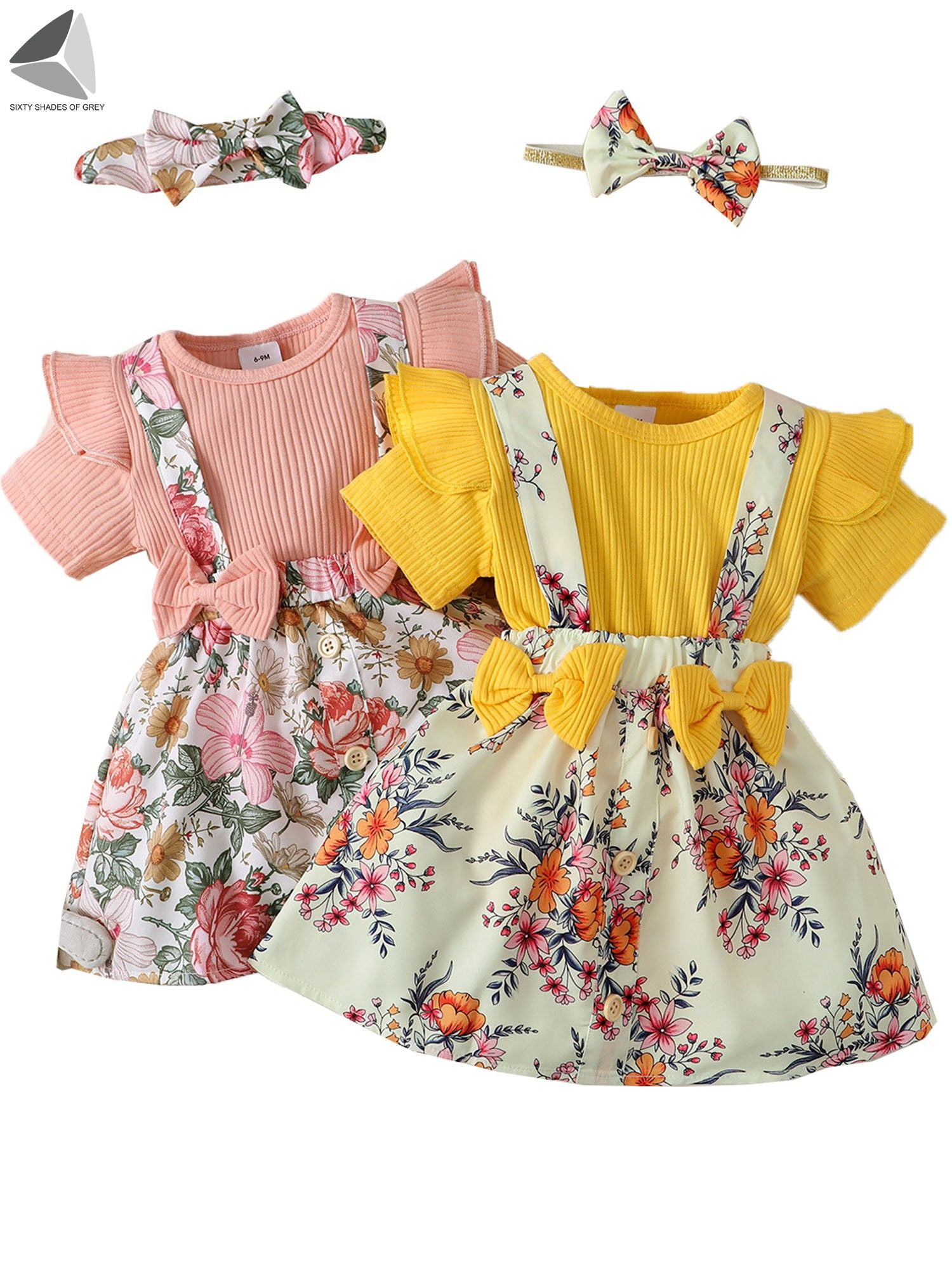 PULLIMORE Newborn Baby Girl Summer Clothes Set Ruffle Sleeve Floral ...