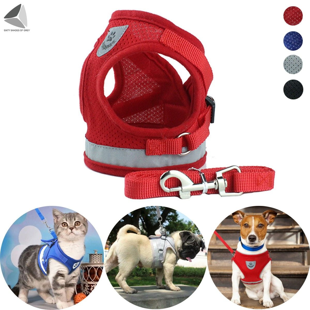 PULLIMORE No Choke Dog Harness Leash Set Adjustable Reflective Puppy ...