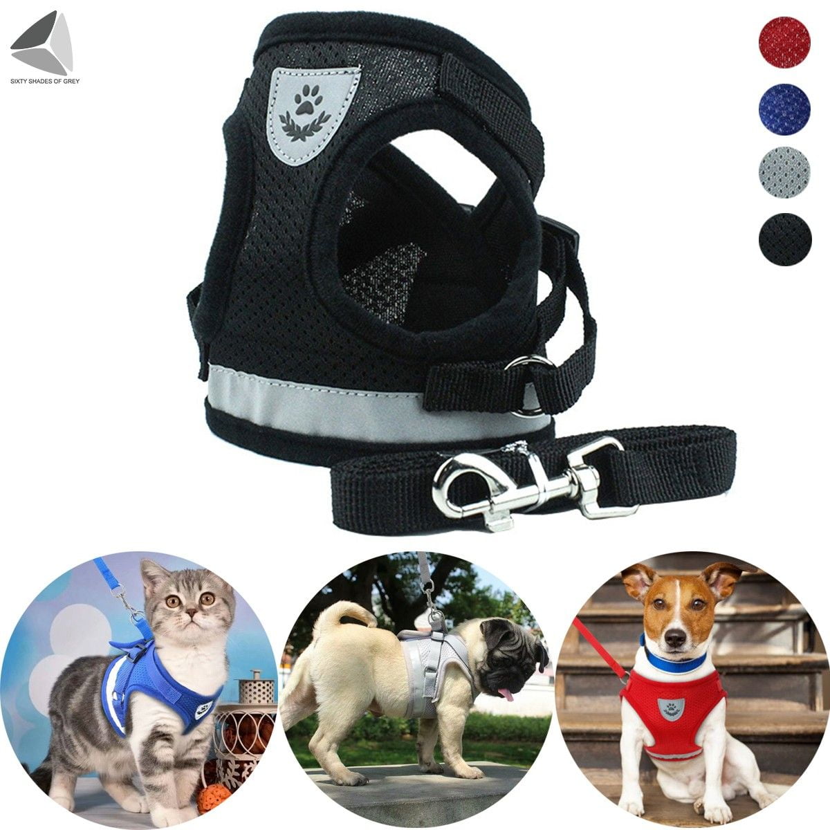PULLIMORE No Choke Dog Harness Leash Set Adjustable Reflective Puppy ...