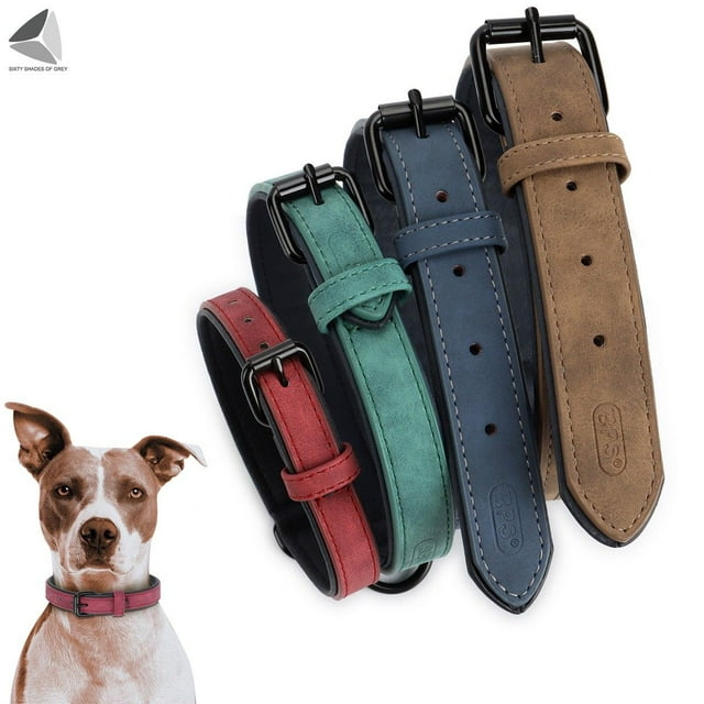 PULLIMORE Durable Metal Buckle PU Leather Dog Collar, Adjustable & Soft ...