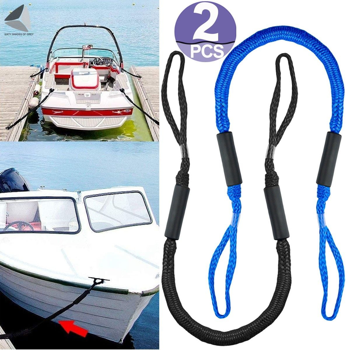 PULLIMORE Pack of 2 Boat Bungee Dock Line Marine Rope, 4-5.5 FT Anchor ...