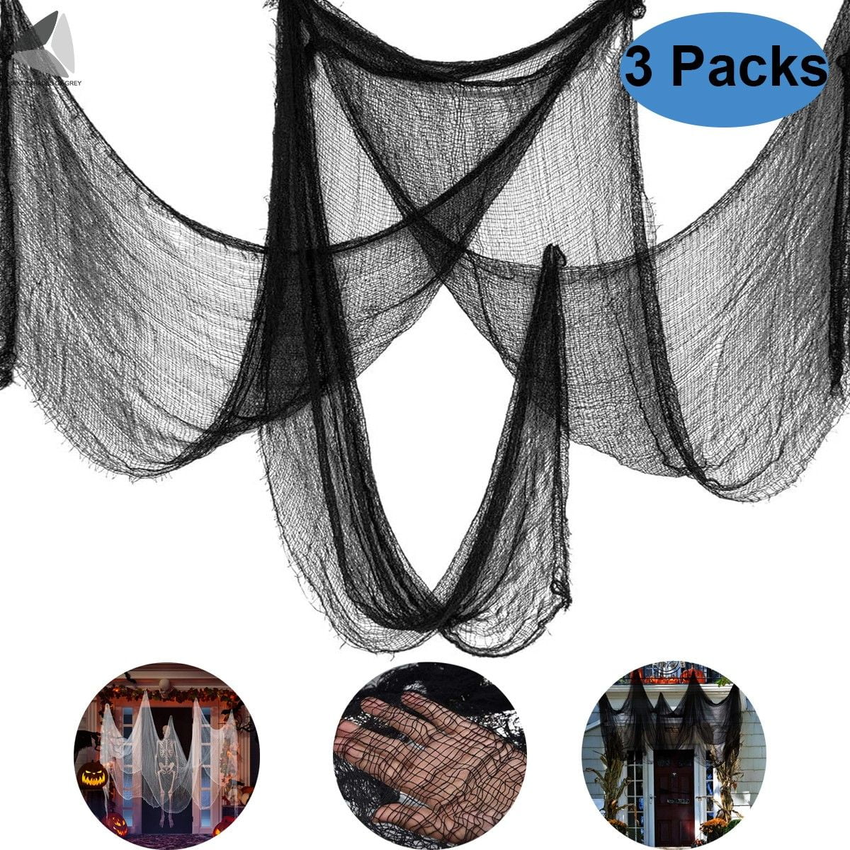 PULLIMORE Pack of 3 Halloween Black Creepy Cloth, 30" x 72" Scary Gauze ...