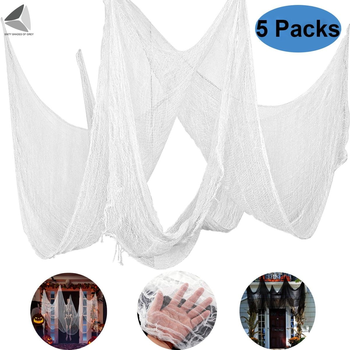 PULLIMORE Pack of 5 Halloween White Creepy Cloth, 30" x 72" Scary Gauze ...