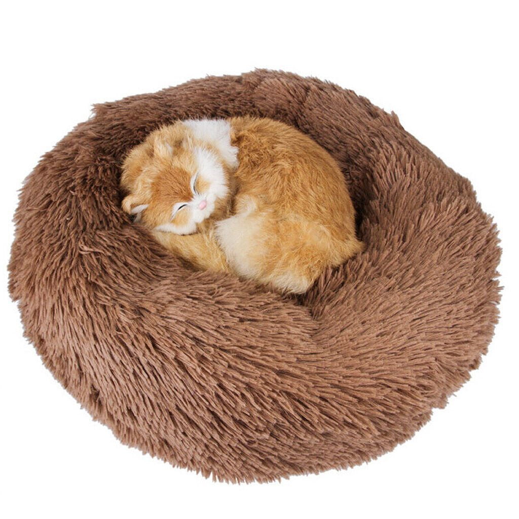 PULLIMORE Pet Dog Cat Calming Bed Warm Plush Donut Cuddler Round ...