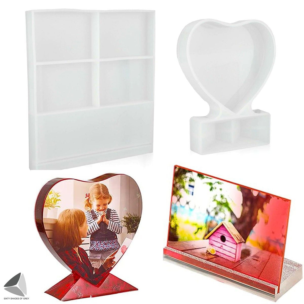 PULLIMORE Set of 2 Resin Photo Frame Molds Silicone Heart Rectangle ...