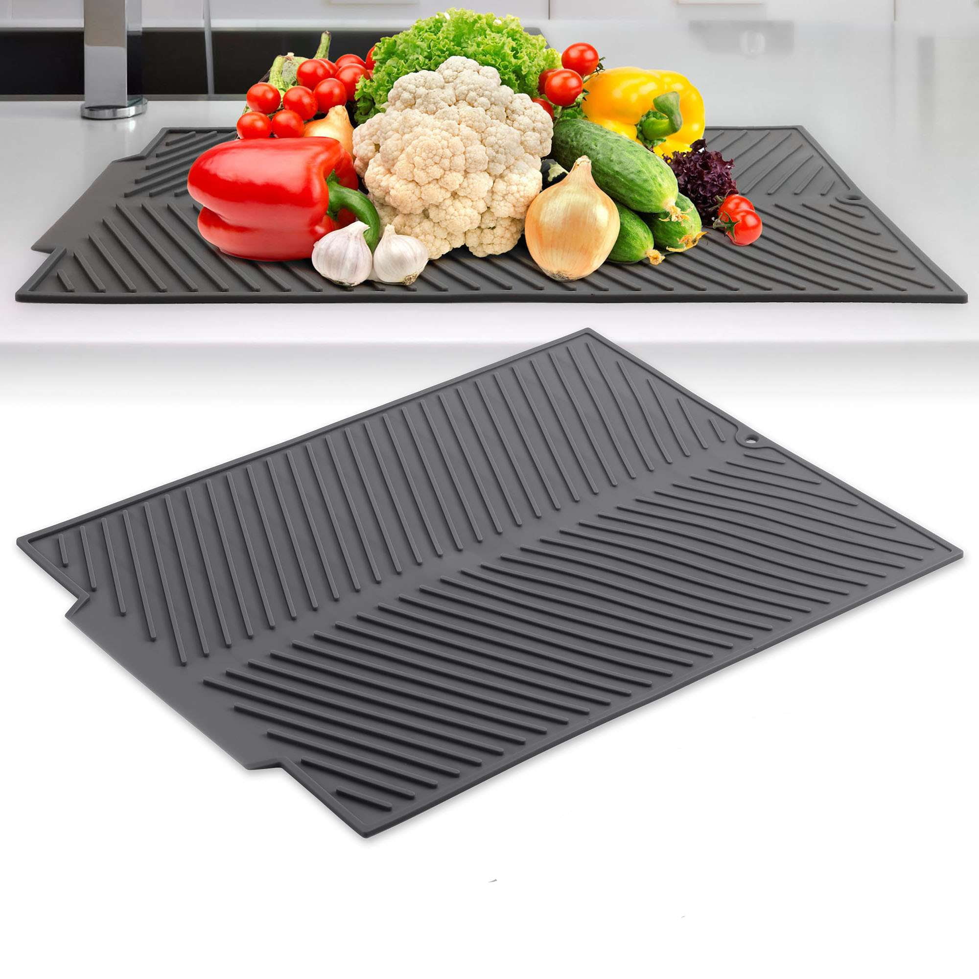 PULLIMORE Silicone Dish Drying Mat for Kitchen Counter and Dishes, Heat ...