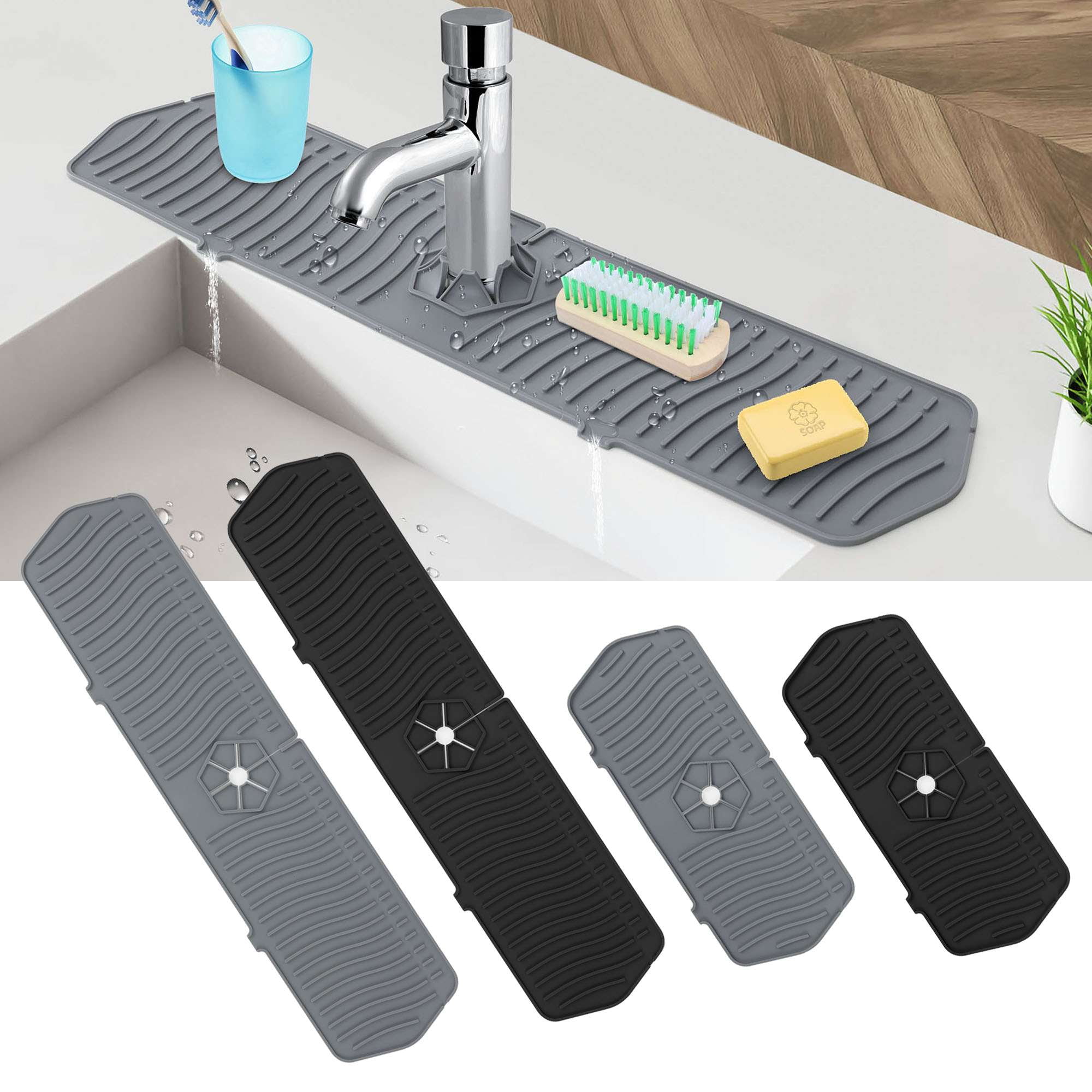 PULLIMORE Sink Splash Guard Mat, Silicone Faucet Handle Drip Catcher ...