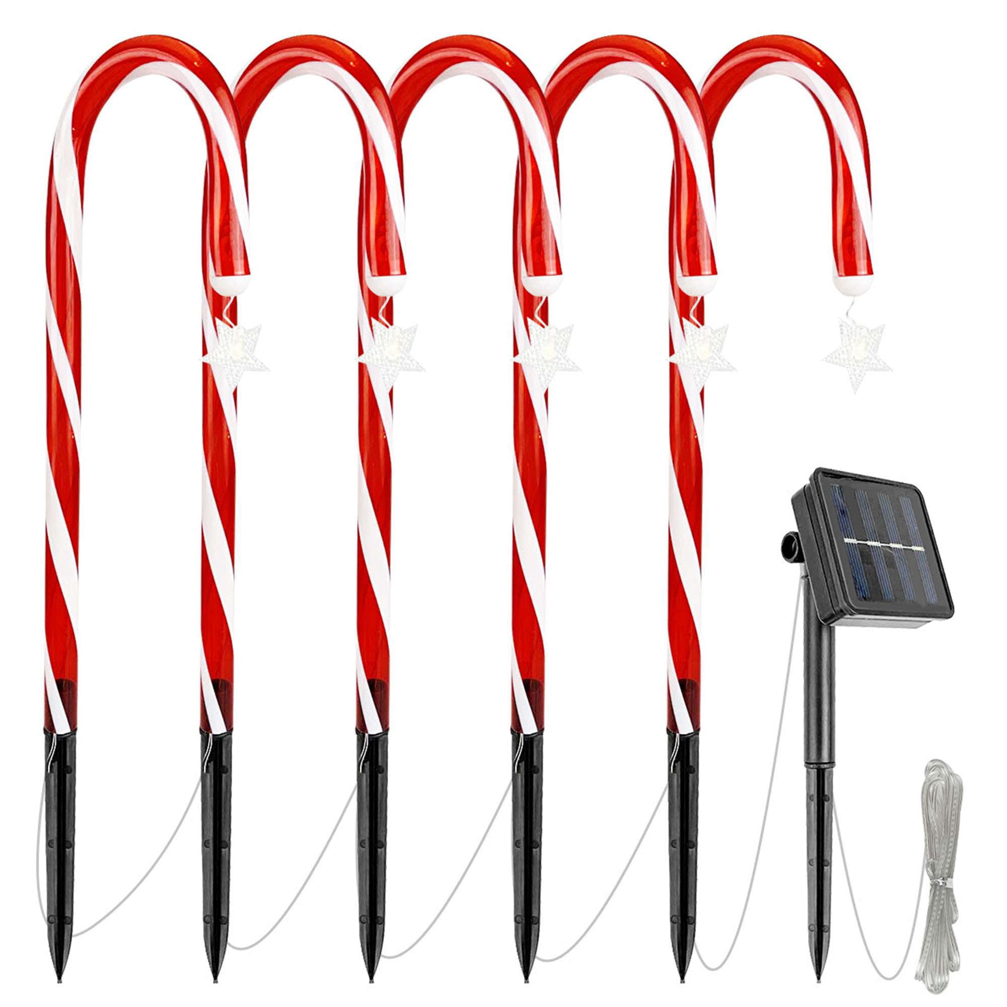 PULLIMORE Solar Candy Cane Stake Lights with 8 Modes – Warm White ...