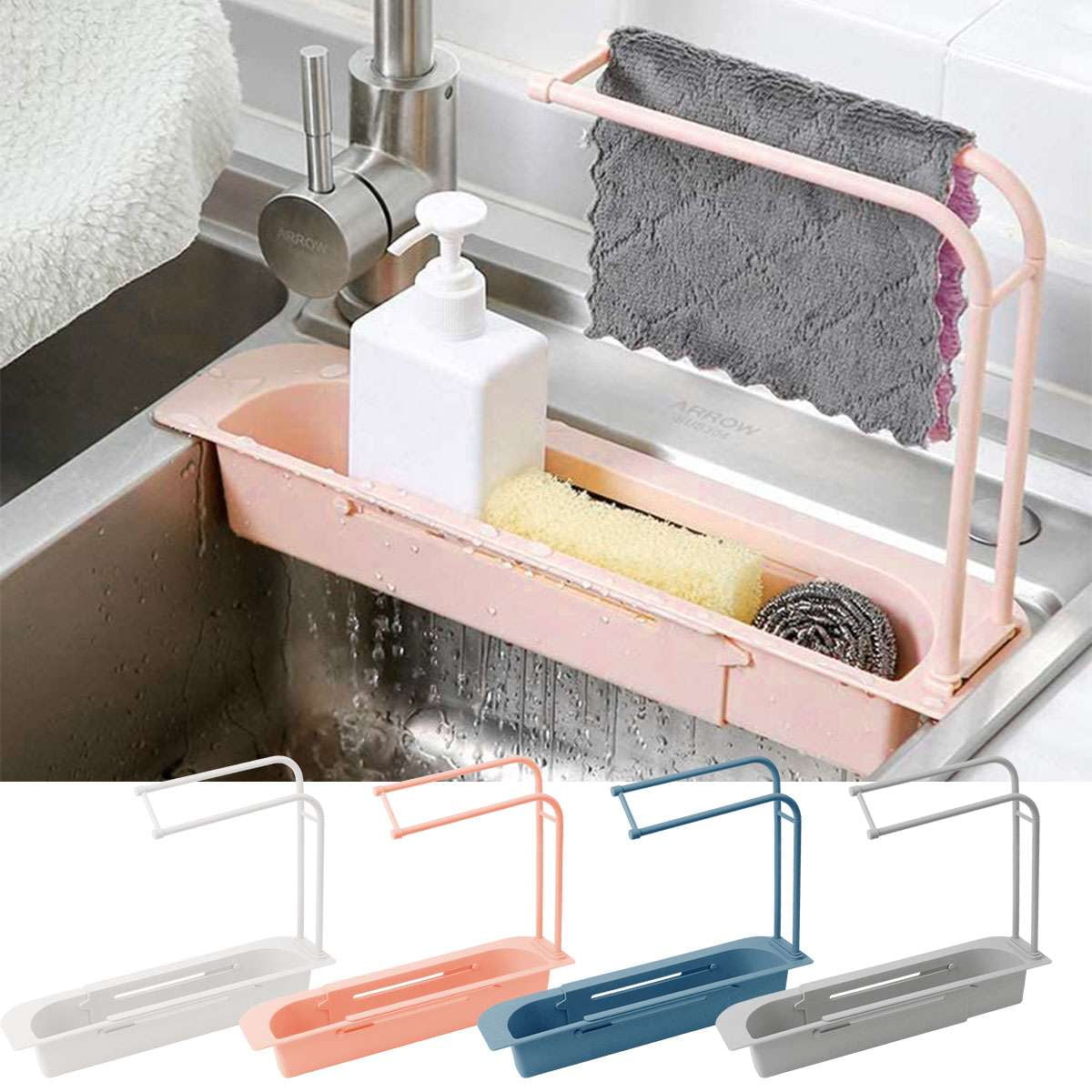 PULLIMORE Telescopic Sink Rack Holder, 2 in 1 Expandable Organizer ...