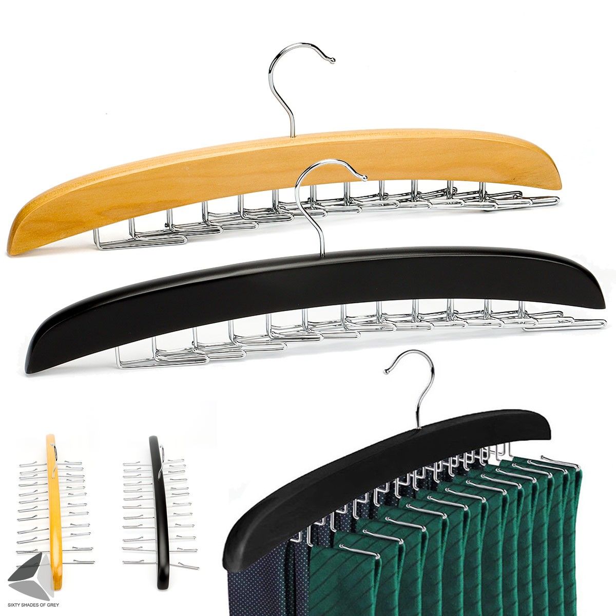 PULLIMORE Tie Belt Hangers, Wooden Adjustable 24 Clip Racks Holder Hook ...