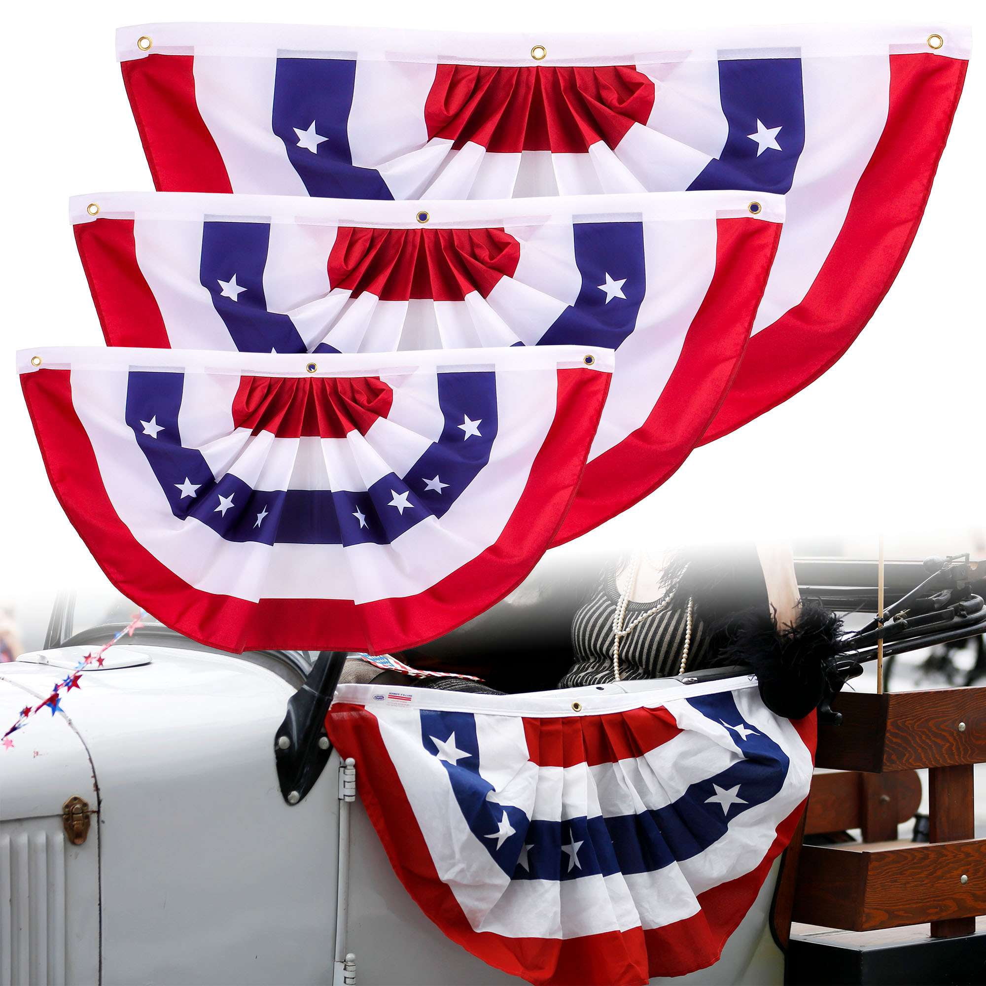 PULLIMORE USA Pleated Fan Flag American US Bunting Flag Patriotic Half ...