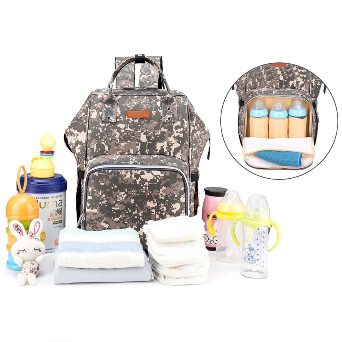 PULLIMORE Waterproof Baby Diaper Backpack Large Capacity Travel Mummy ...