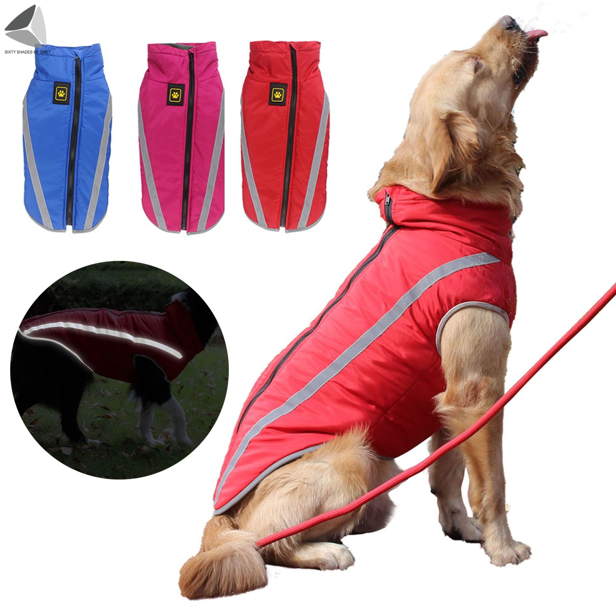 PULLIMORE Waterproof Dog Winter Warm Coat Clothes Reflective Fleece ...