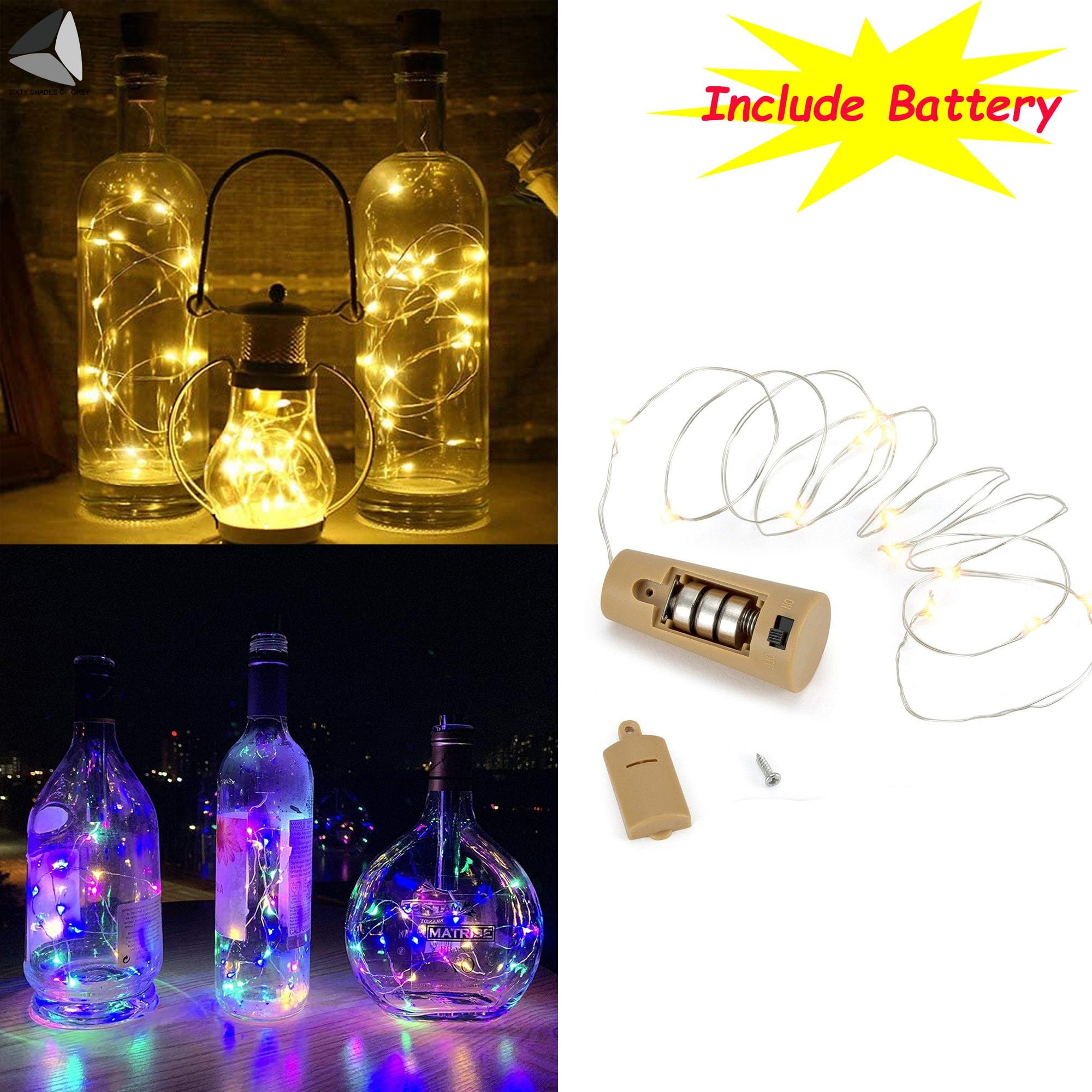 PULLIMORE Wine Bottle Lights with Cork Colorful, 15 LEDs Fairy Lights ...