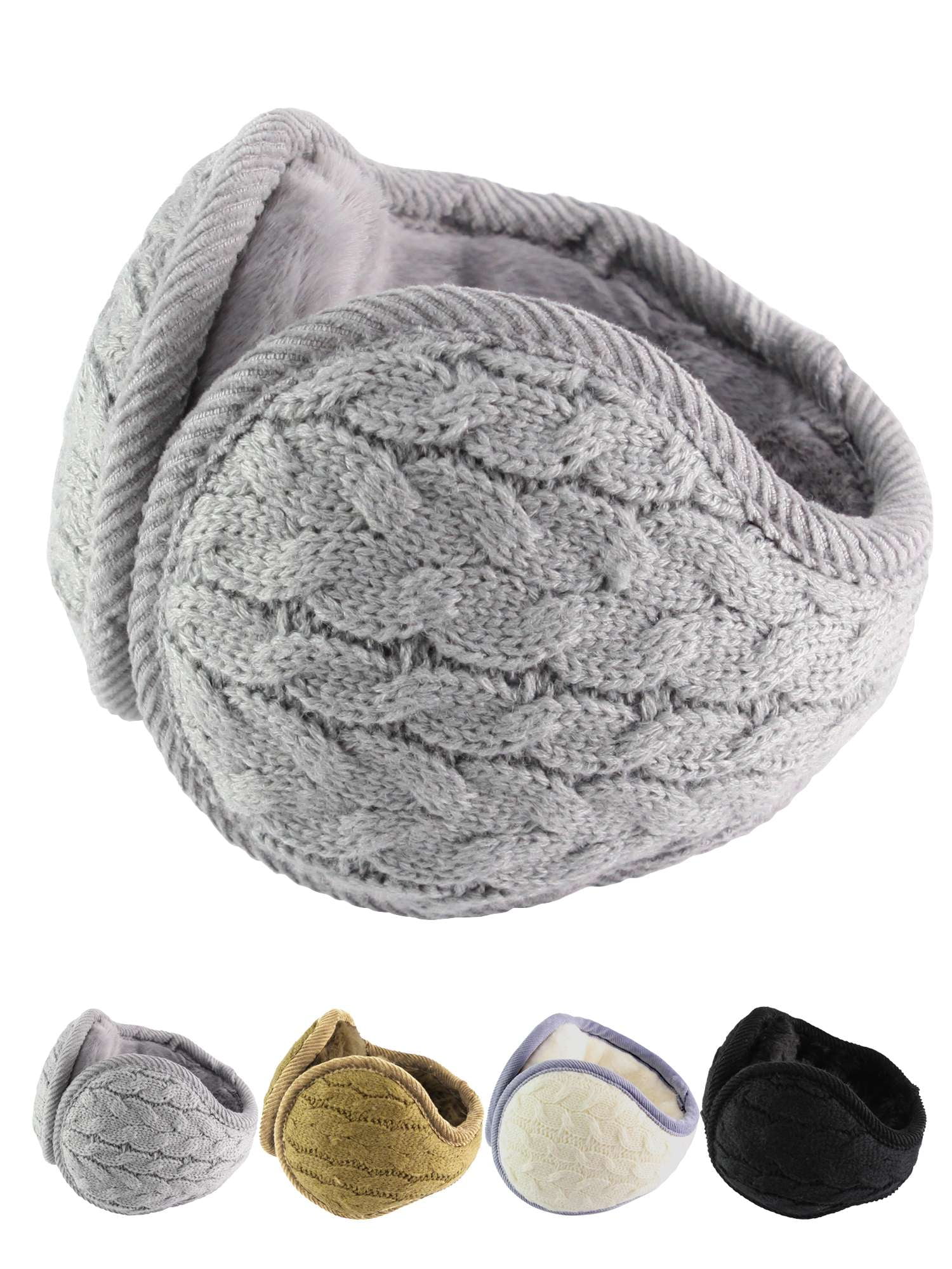 PULLIMORE Winter Earmuffs, Foldable Warm Cable Knit Fleece Ear Muffs ...
