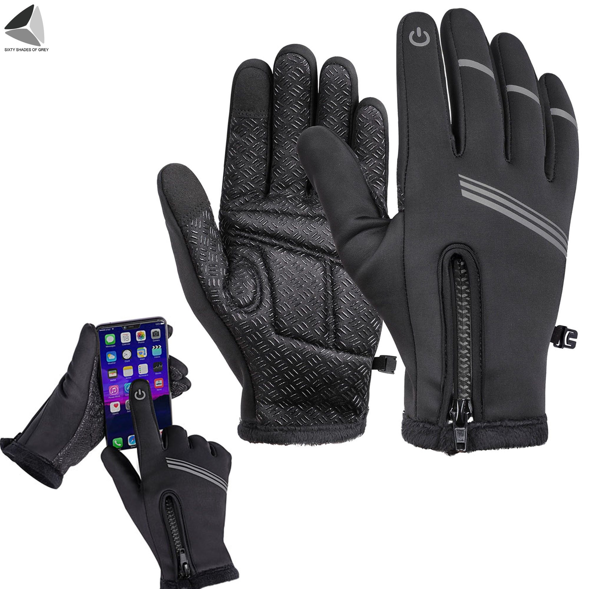 PULLIMORE Winter Warm Touchscreen Gloves Anti-Slip Waterproof Zipper ...