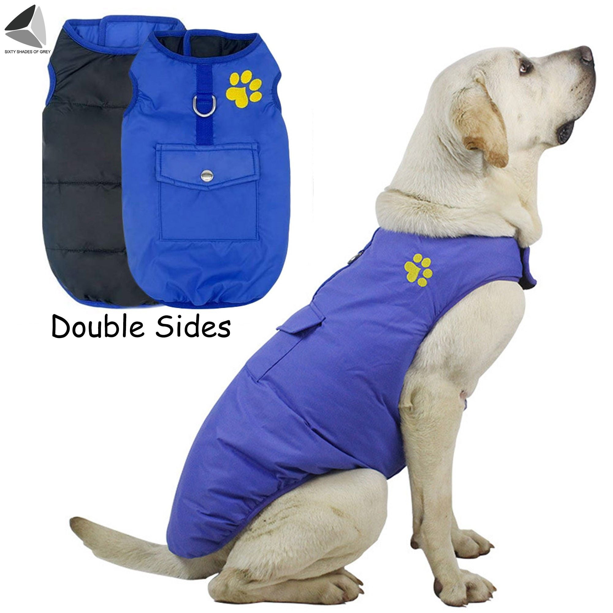 PULLIMORE Winter Windproof Dog Coats Double Sided Waterproof Padded Dog ...