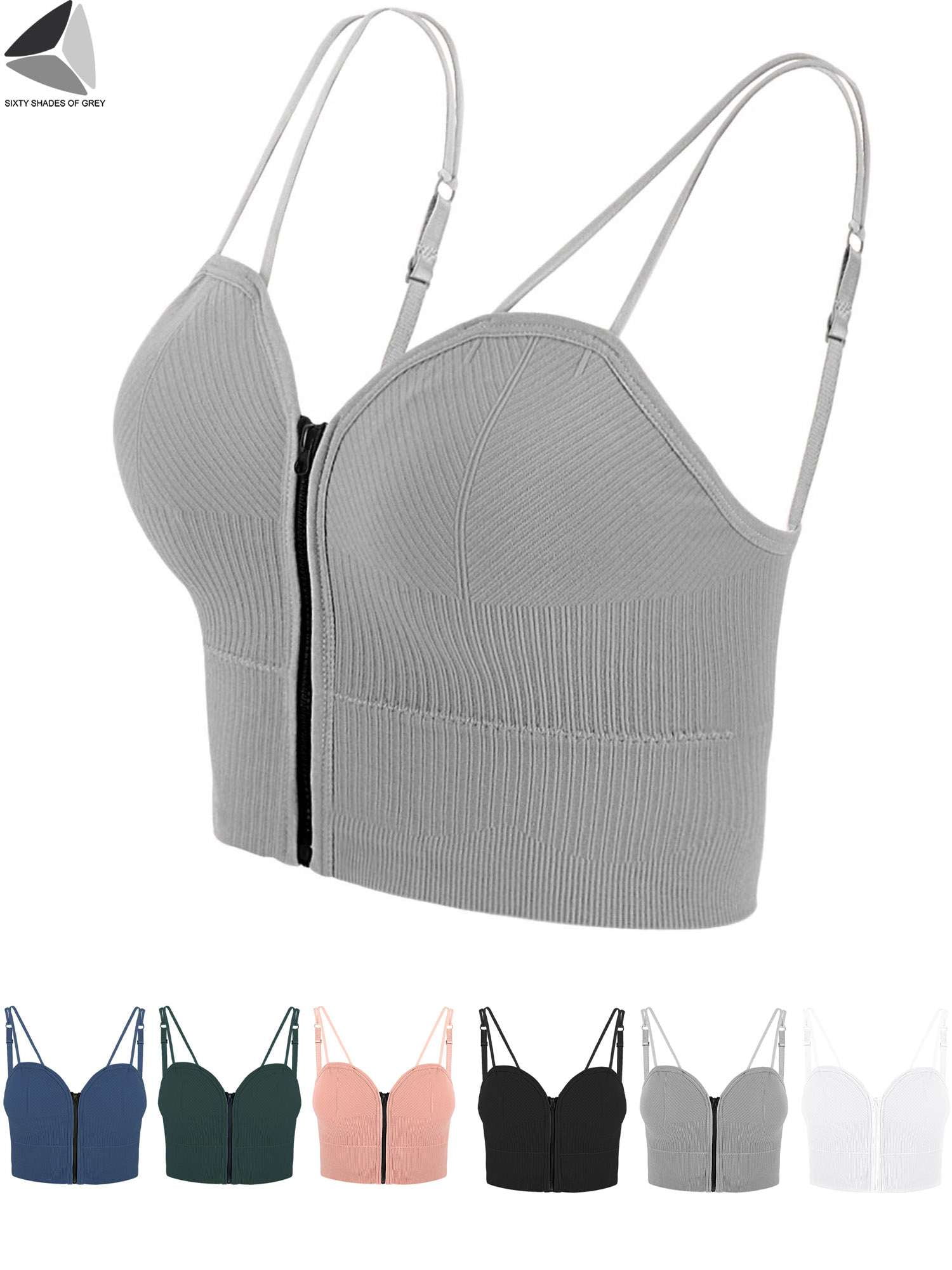 PULLIMORE Women Front Zipper Closure Bras Casual V Neck Bralette Straps ...