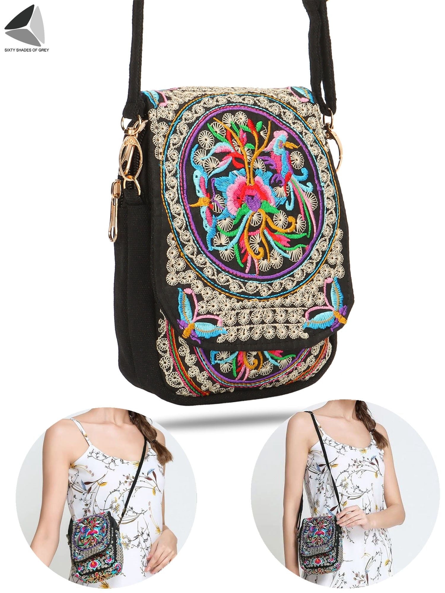 PULLIMORE Women Small Handmade Crossbody Purse Retro Embroidery Cell ...