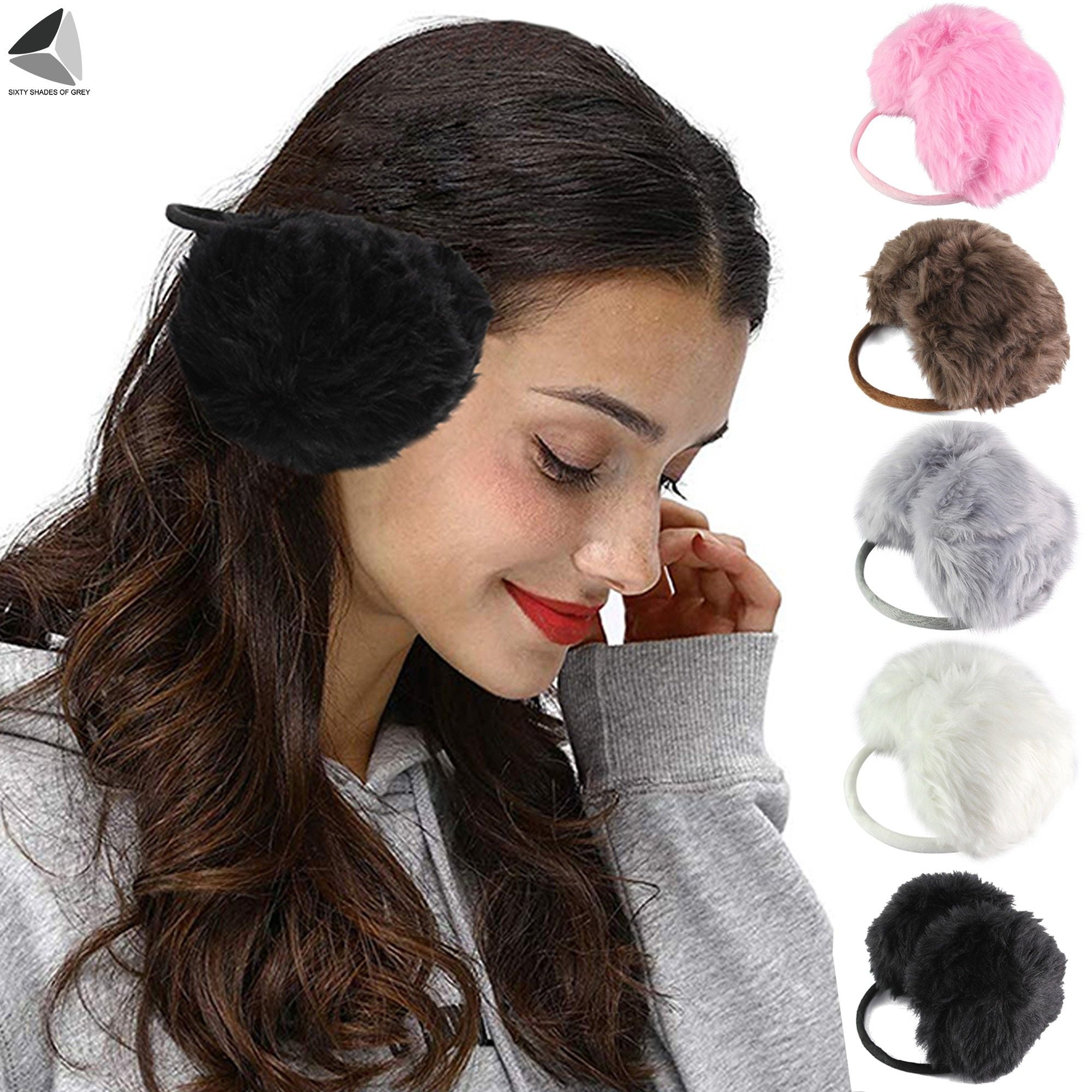 PULLIMORE Women Winter Plush Ear Muffs Girls Ski Ear Warmers Faux Fur Furry Earmuff Fleece ...