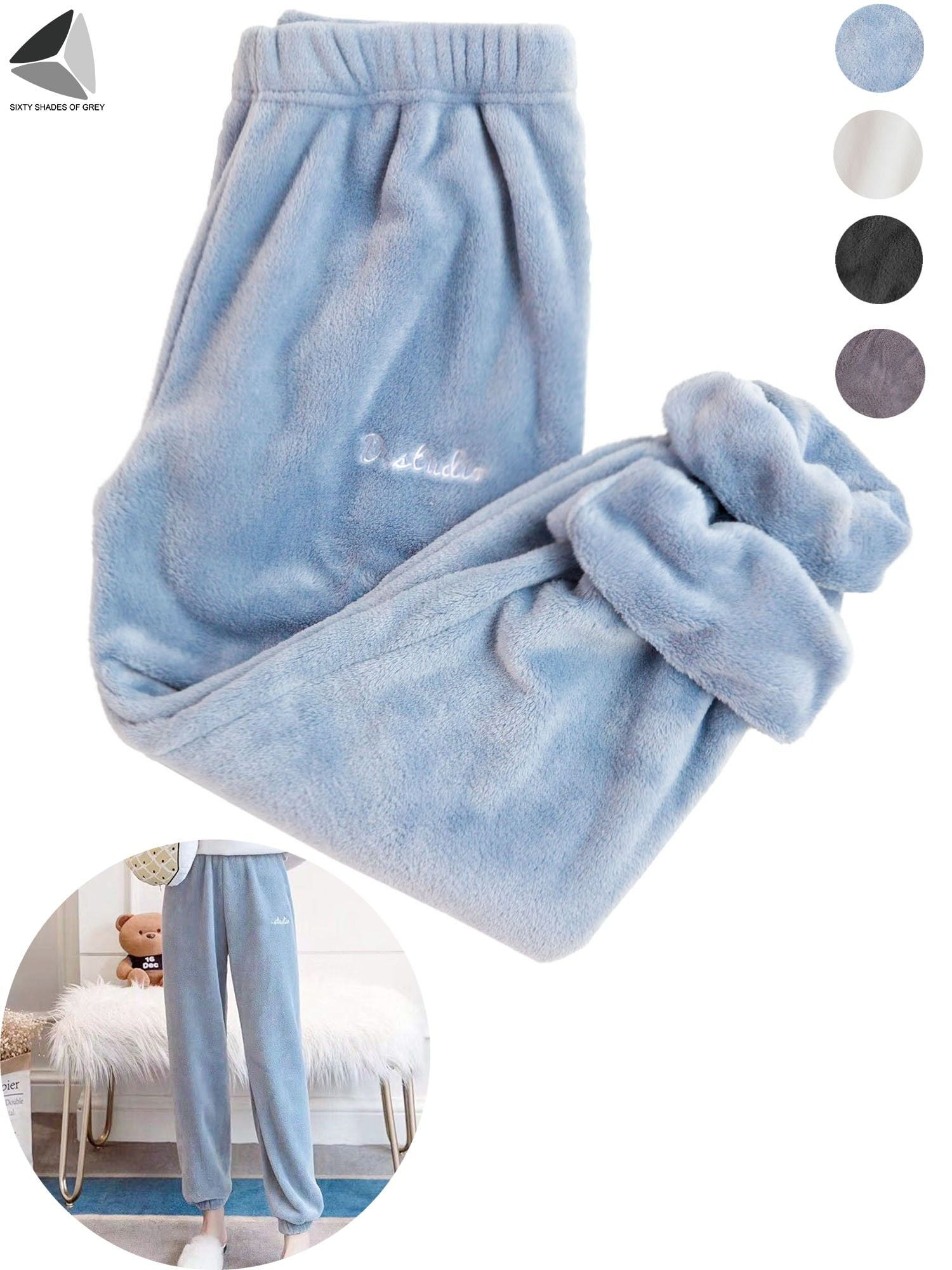 PULLIMORE Women's Fluffy Plush Pajama Pants Casual Fleece Jogger Pant ...