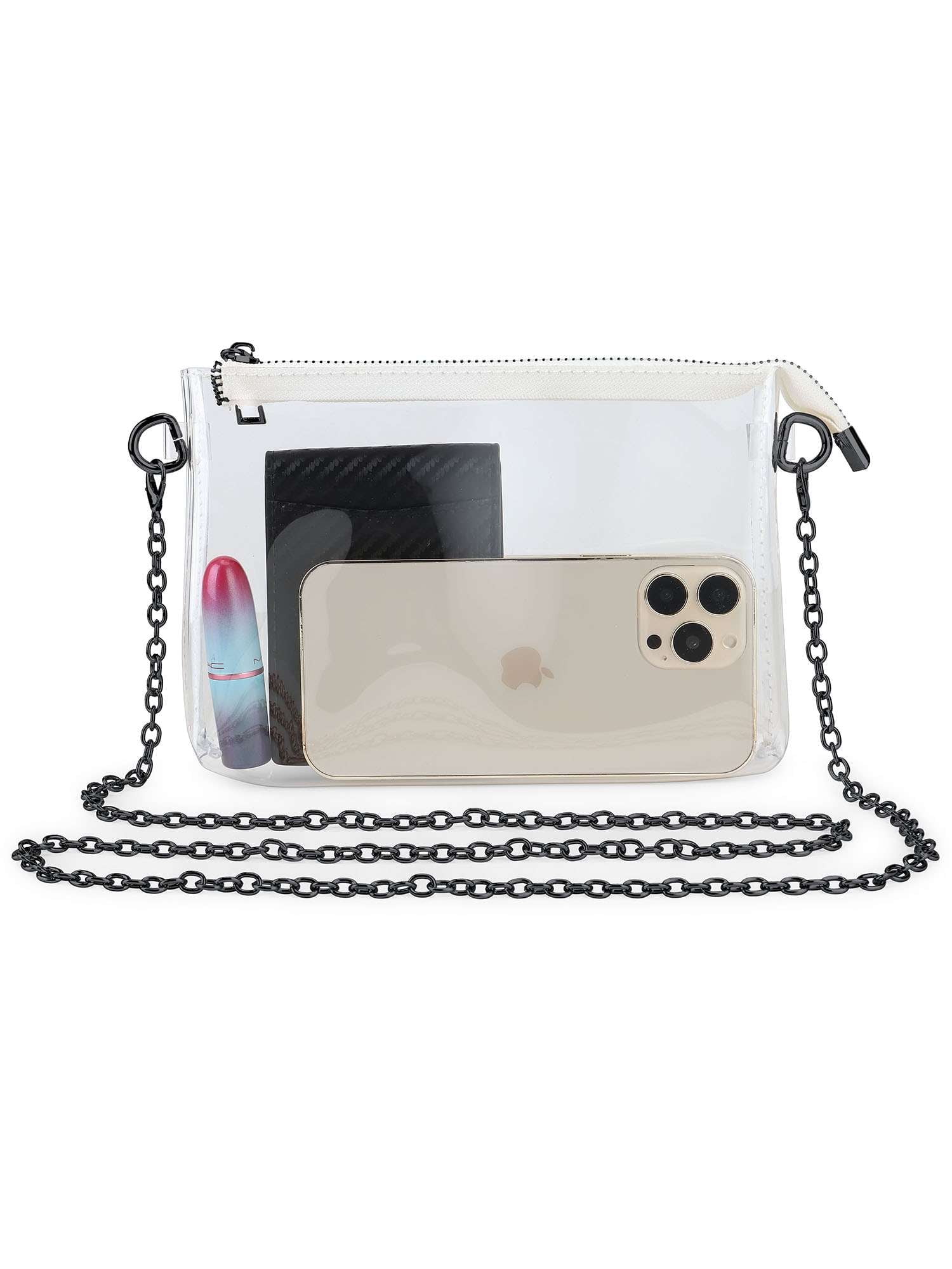 PULLIMORE Women's Small Clear Crossbody Bag, Black-colored Thin Chain ...