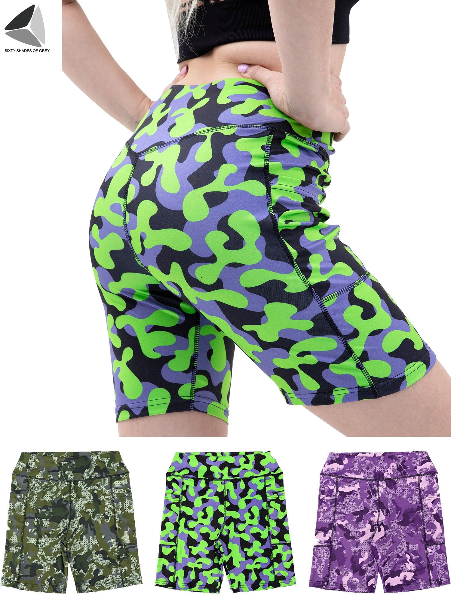 PULLIMORE Womens Camo Yoga Leggings Biker Shorts with Pockets High ...