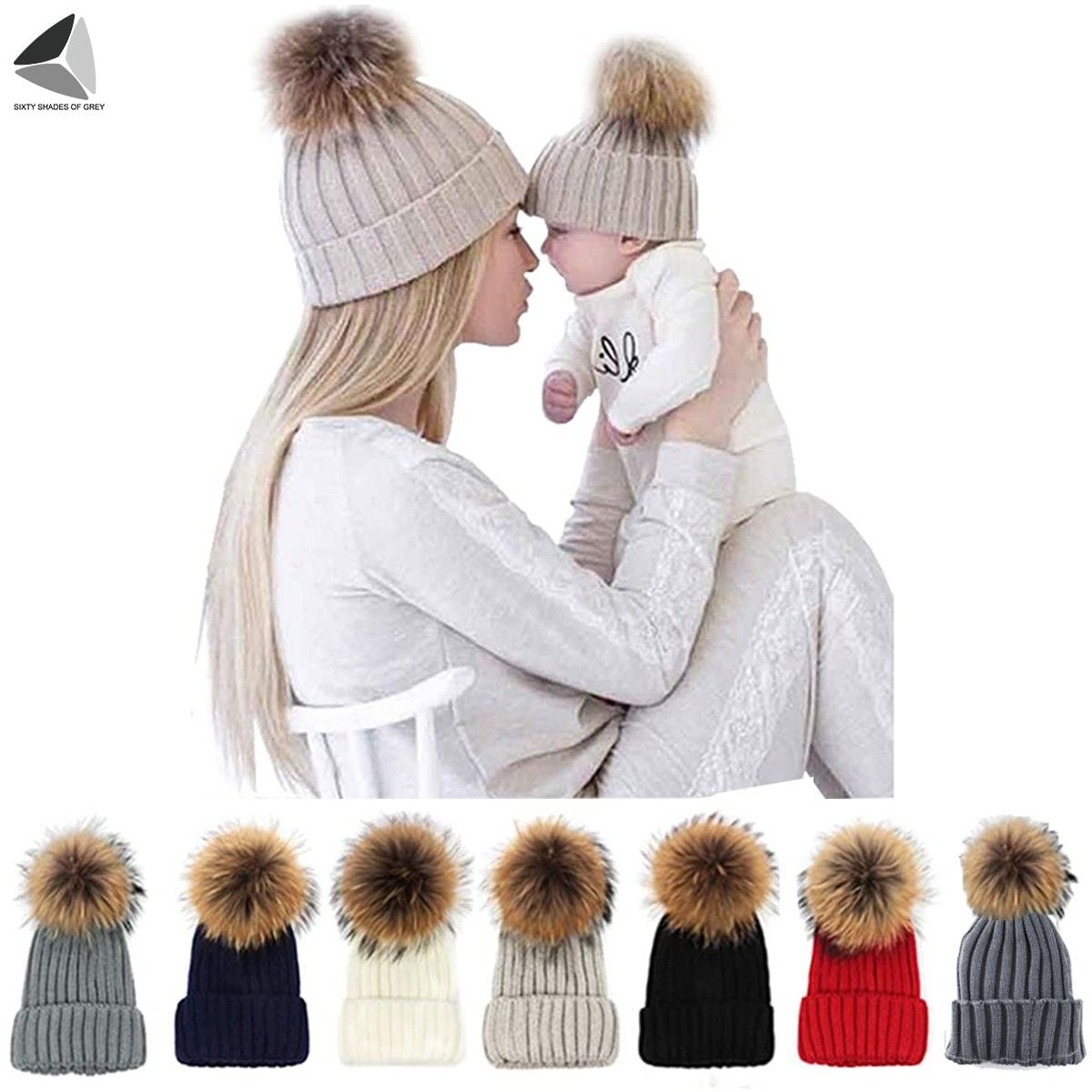 PULLIMORE Womens & Child Winter Warm Knitted Hats Thick Slouchy Beanie ...