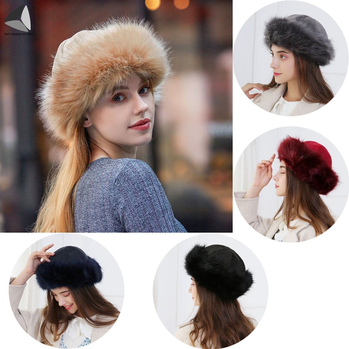 PULLIMORE Womens Fluffy Faux Fur Hats Winter Ear Head Warmer Russian ...