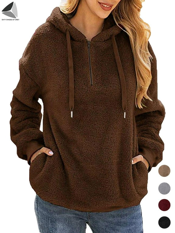DEVOPS Women's Fuzzy Fleece Pullover Hoodie, Oversized with Pockets, Medium, Brown - Walmart.com