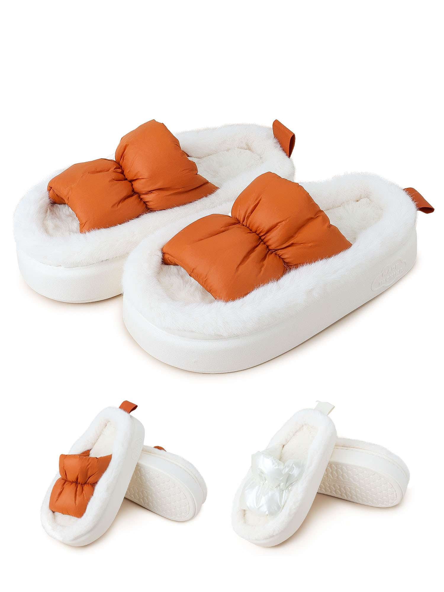 PULLIMORE Womens Fuzzy Memory Foam Slippers Cozy Plush Home Slippers Fluffy Furry Open Toe House ...