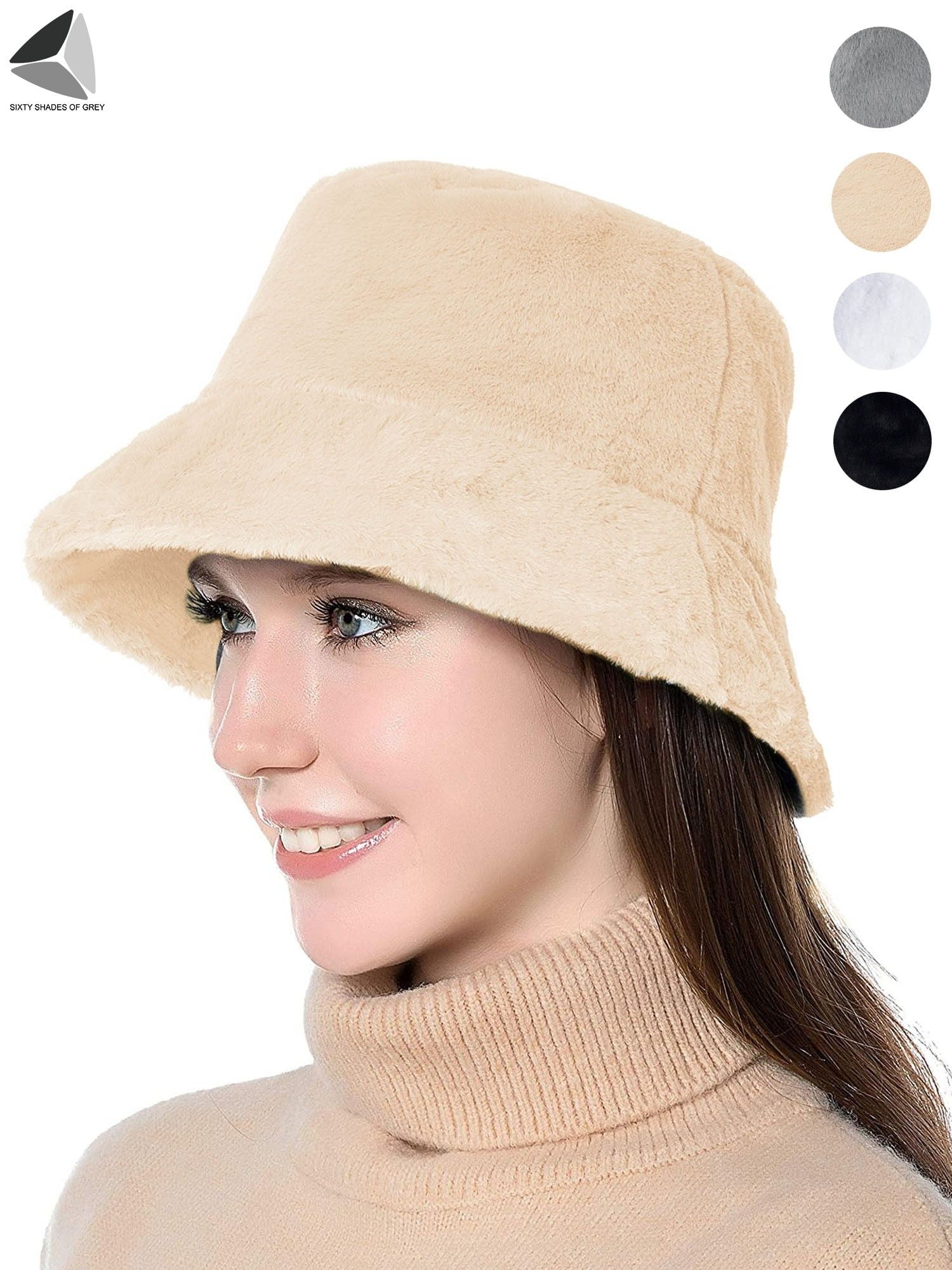 PULLIMORE Womens Winter Plush Bucket Hats Faux Fur Wool Cloche ...