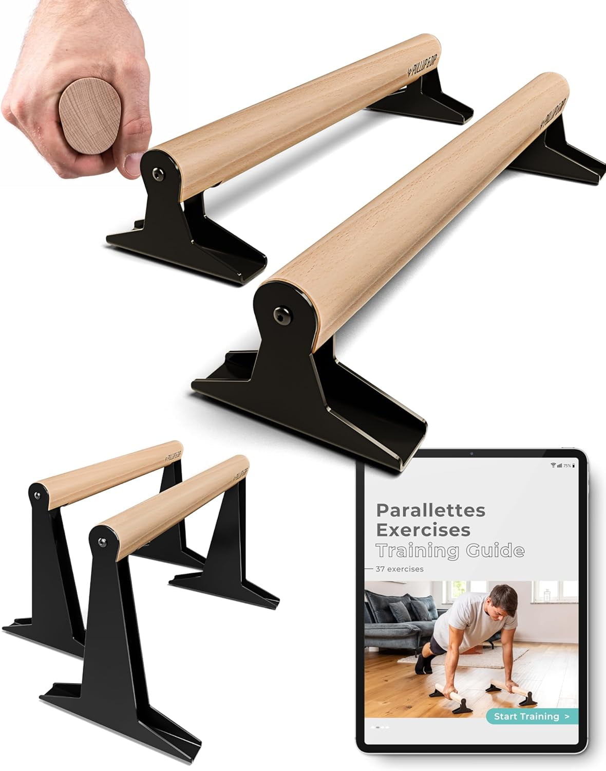 PULLUP & DIP Wooden Parallettes, Low or Medium Gymnastic Bars Handstand ...