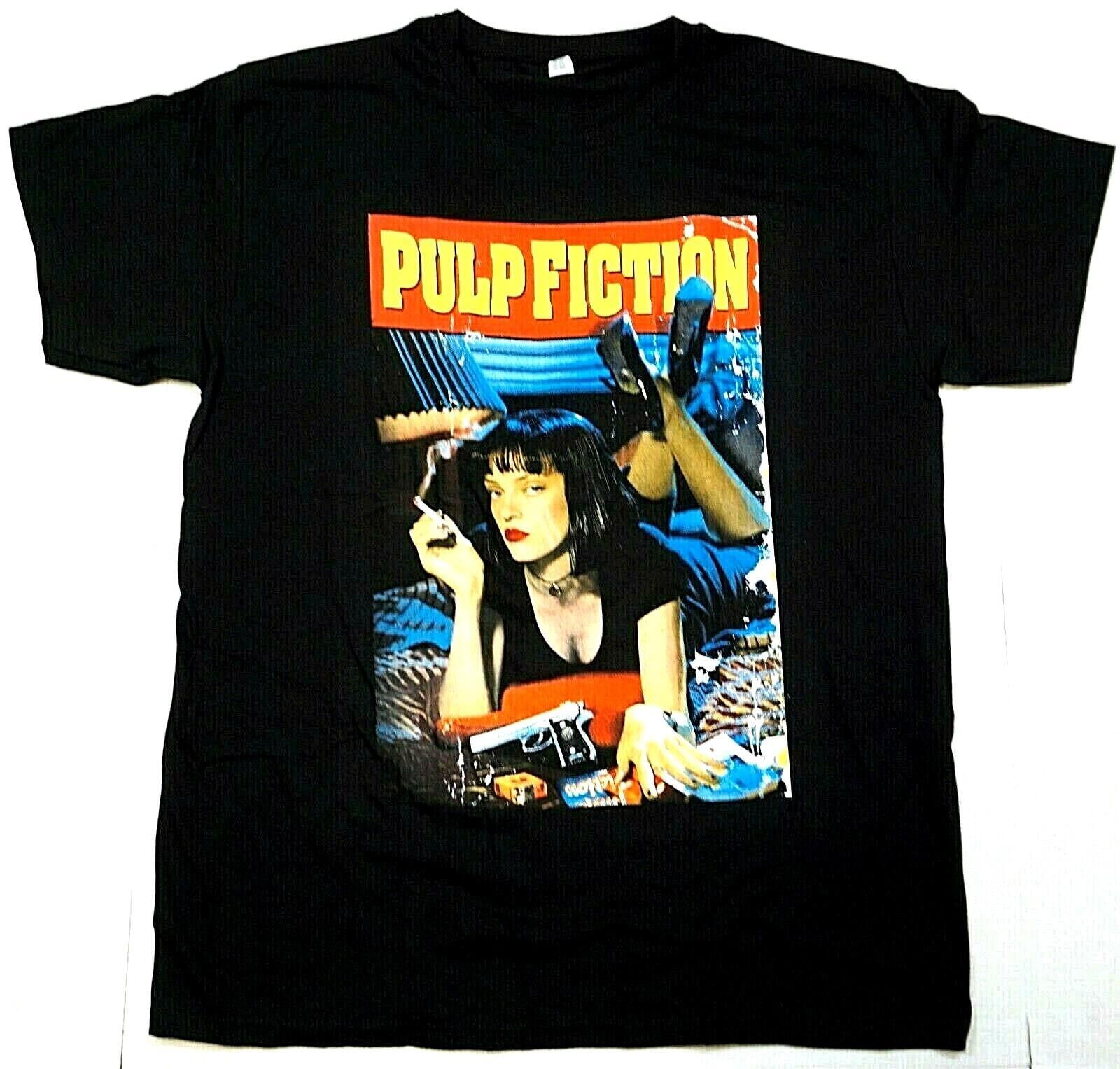 PULP FICTION T-shirt Distressed Movie Poster Tee Men s 100 Cotton Black ...