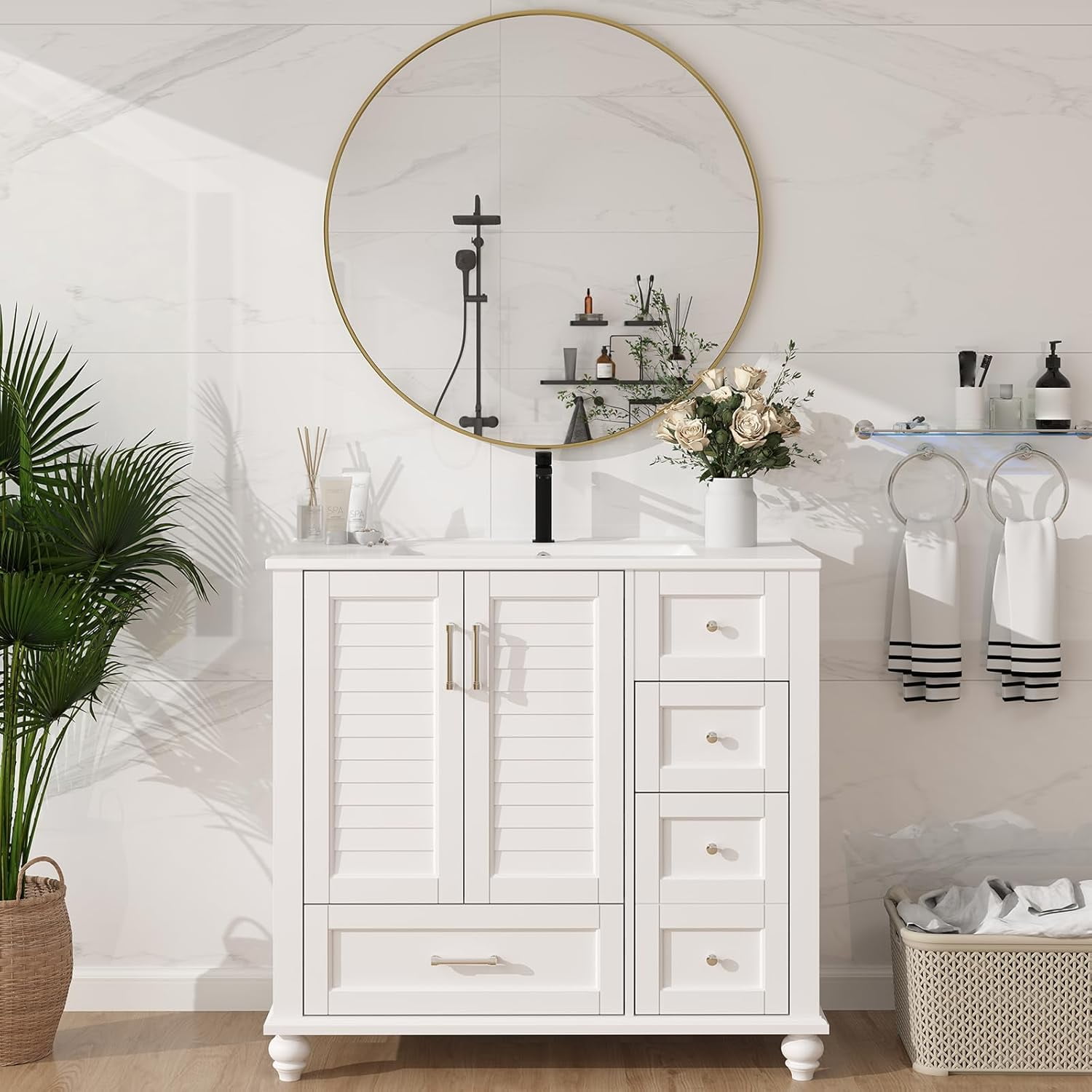 PULUOMIS 36" Bathroom Vanity with Sink, Painted Surface Solid Wood ...