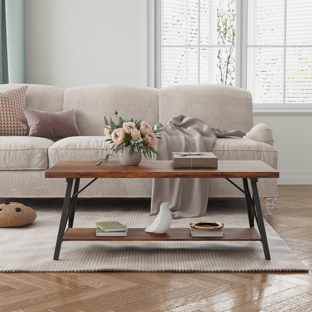 Gymax Rectangular Cocktail Coffee Table Rustic Industrial Solid Wood ...