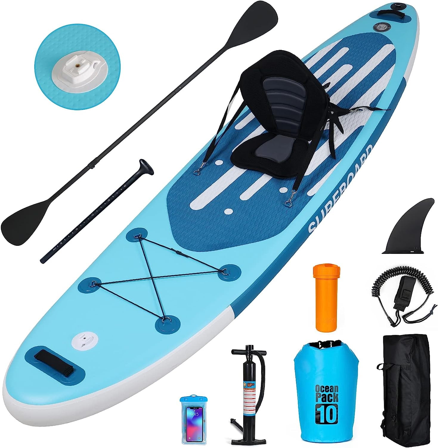 PULUOMIS Inflatable Paddle Board with Seat,Backpack,Hand Pump,Fins ...
