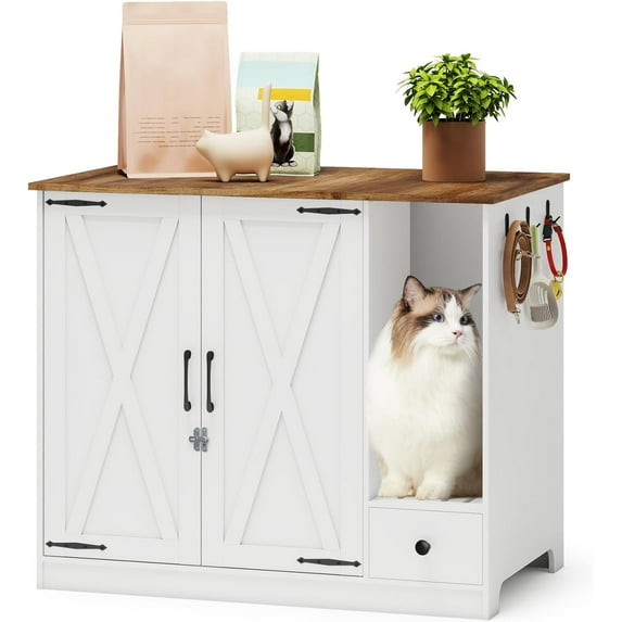 PULUOMIS Large/Tall Cat Litter Enclosure, Litter Box Furniture Hidden ...