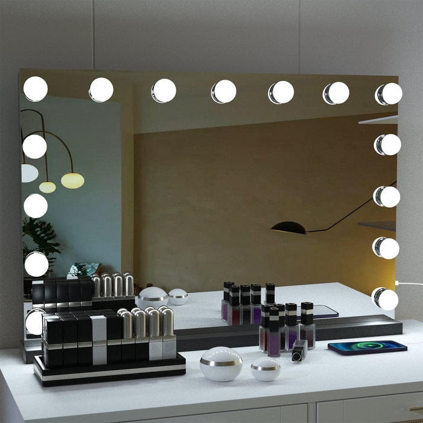 PULUOMIS Large Vanity Mirror Hollywood Style 15/18 LED Lights Makeup ...