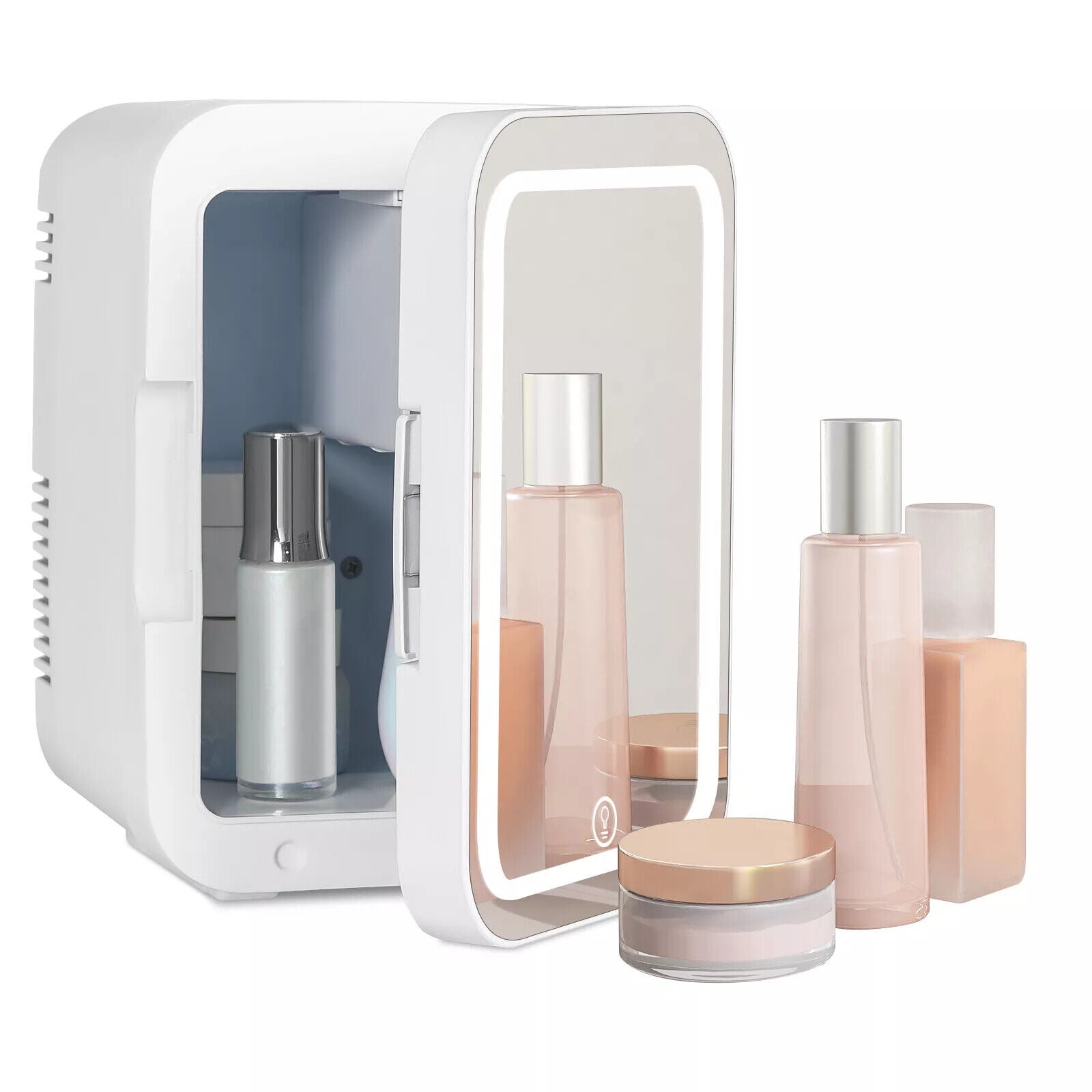 PULUOMIS Mini Refrigerator 4L/6 Can Makeup Fridge, Mirrored Door with ...