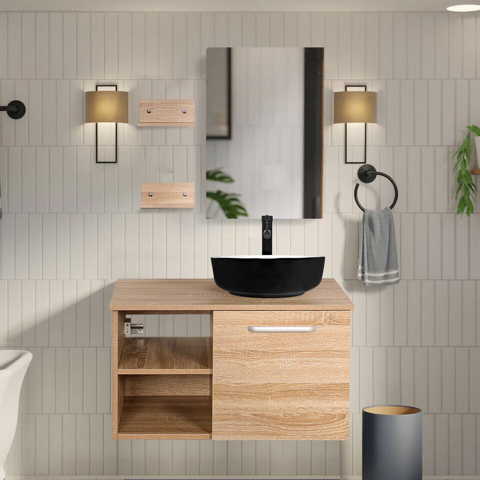 PULUOMIS Wall Mounted 28 Inch Bathroom Vanity Wood Floating Cabinet ...